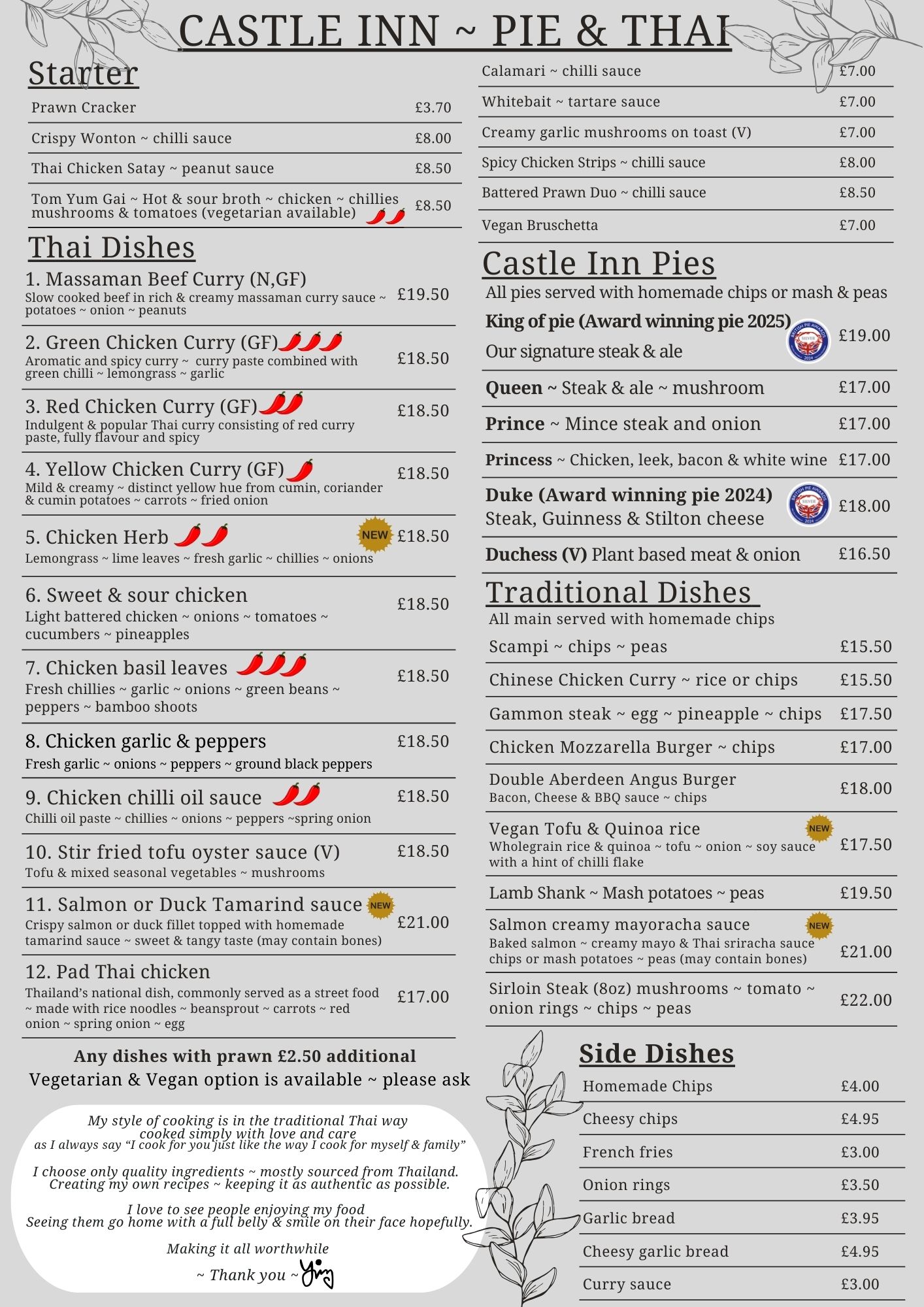 Main Menu - The Castle Inn, Knucklas